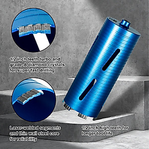SALI Diamond Core Drill Bits 2" Diameter 10"/254mm Drilling Depth 5/8-11" Thread Core Bit Turbo Laser-Welded Segments for Cured Concrete with Rebar, Brick, Block, Masonry, Stone with Two Adapters