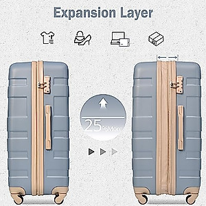 Merax 3 Piece Expandable ABS Hardshell Luggage Sets Spinner Wheel Suitcase TSA Lock Suit Case, New Light Blue, 20/24/28 Inch