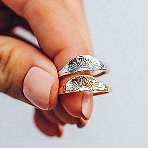 Pura Vida Silver Rising Sun Ring - Brass Base Band, Rhodium Plating - Size 7