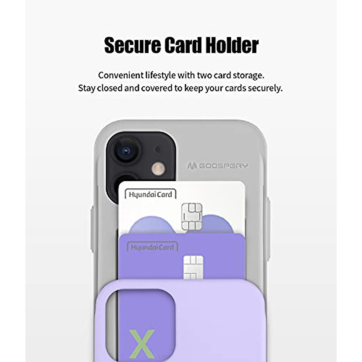 GOOSPERY SlideTok Compatible Case with iPhone 12/12 Pro Card Holder Phone Finger Band Loop Stretch Grip Kickstand 2 Card Storage Dual Layer Protective Bumper Wallet Cover - Purple