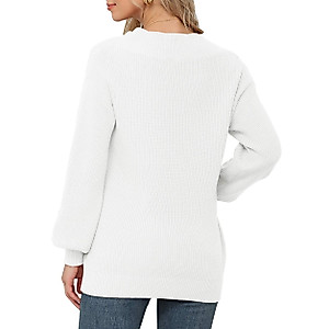 Feiersi Women's Off Shoulder Sweater Long Sleeve Loose Tops V-Neck Pullover Knit Jumper(White,Large)