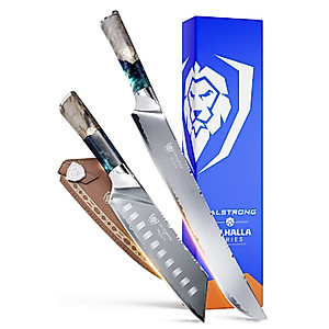Dalstrong Valhalla Series Santoku Knife 7" Bundled with Slicing & Carving Knife 12" - w/Leather Sheath