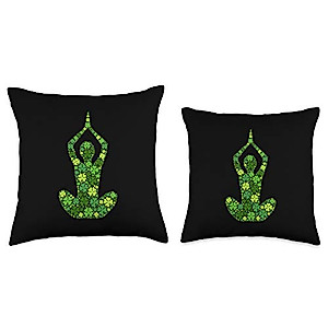 Saint Patrick's Day Yoga Pose Gifts Yoga Irish Lucky Green Shamrock Clover-St Patricks Day Throw Pillow, 16x16, Multicolor