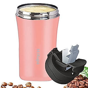 HiKupa Insulated Travel Mug with Straw and Leakproof Lid, Double Wall Stainless Steel, for Hot and Cold Drinks (Pink)