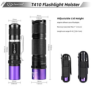 Flashlight Holster T410 Tactical Flashlight Holster Suitable for flashlights with a Length of 3.9 "-4.3" or a Diameter of 25mm, to a Length of 110 mm. Adjustable Thick and Durable Flashlight Pouch…