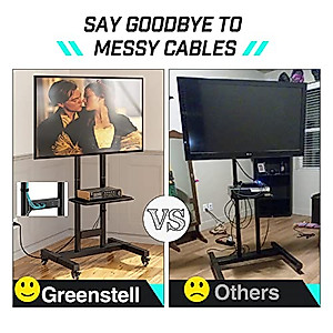 Greenstell TV Stand with Power Outlet, Mobile TV Cart on Wheels for 32-85 inch LED LCD Flat Curved Panel Screens TVs up to 132lbs, Height Adjustable Rolling TV Stand with AV Shelf, Max VESA 600x400mm