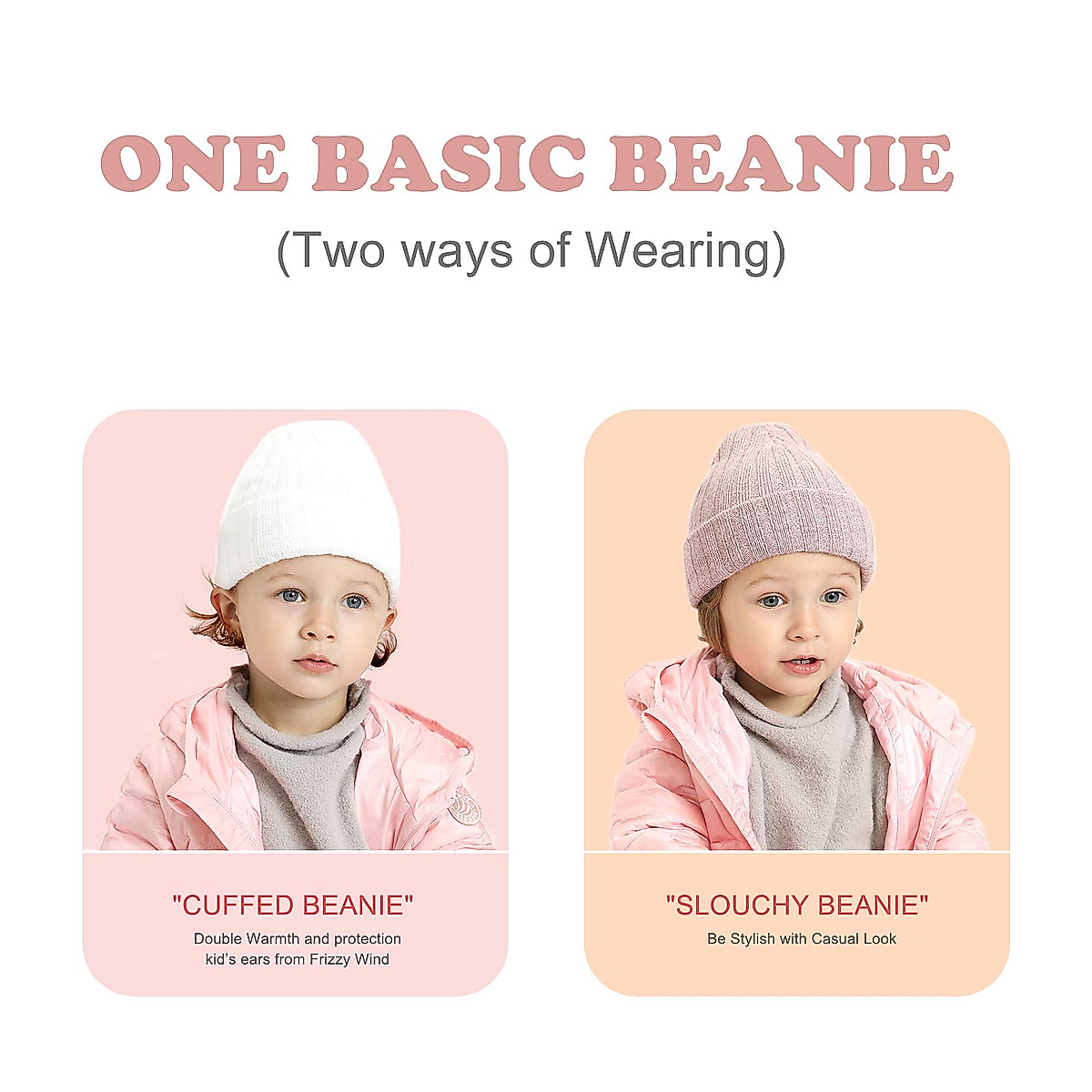 Newborn Baby Wool Hat Cap Turban Toddler Warm Hat Kids Baby Cap Set (White+Pink)