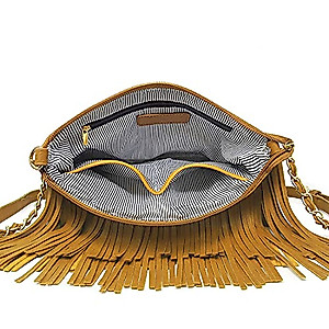 Solene Fringe Crossbody Shoulder Bag with Strap, Tassel Messenger bag, Country Style Western Fringe Purse for Women - E031(Mustard)