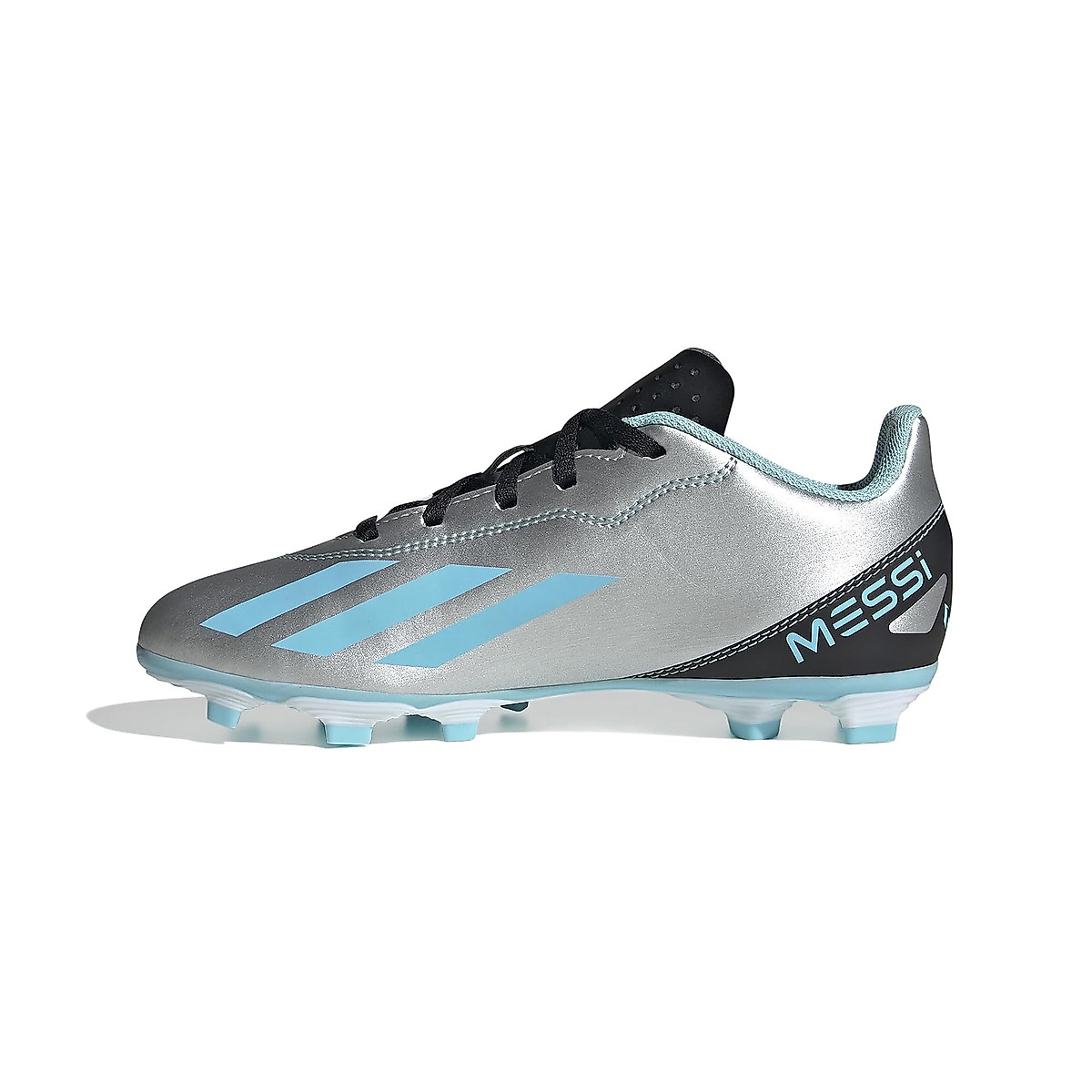 adidas X Crazyfast Messi.4 Firm Ground Sneaker, Silver Metallic/Bliss Blue/Core Black, 2 US Unisex Little Kid