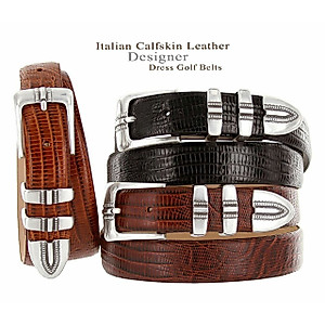 Kaymen Italian Calfskin Genuine Leather Designer Golf Dress Belt 1-1/8"(30mm) Wide (Alligator Brown, 40)