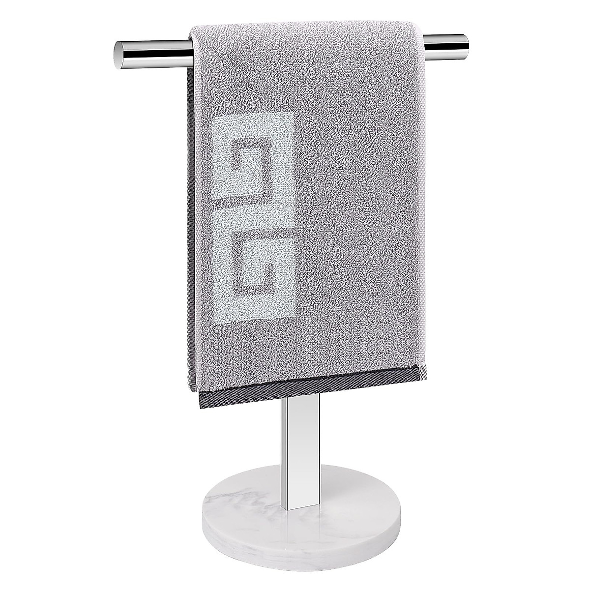 NearMoon T-Shape Hand Towel Holder-Bathroom Towel Rack-Stand with Balanced Base Towel Bar for Bathroom Kitchen Vanity Countertop, Modern Stand Towel Ring with Marble Base (16 Inch, Chrome)