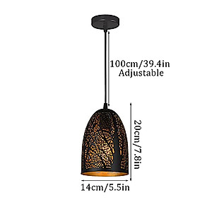 MURUIEN Dimensional Carving Process Pendant Lamp Outer Black and Inner Gold Iron Hollow-Out Chandelier E26/E27 Lamp Holder Pendant Light Fixtures Restaurant Kitchen Hanging Light