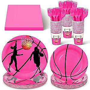 Zubebe 120 Pcs Pink and Gold Party Supplies for 24 Guests Baby Shower Disposable Dinnerware Set Includes 48 Paper Plates 24 Cups 24 Forks 24 Napkins for Wedding Party Bridal Shower Baby Shower