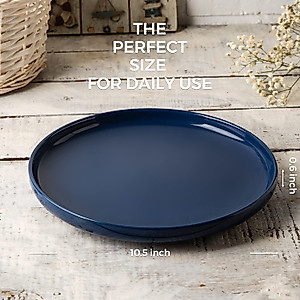 AmorArc Ceramic Dinner Plates Set of 6,10.5 inch Stoneware plates for Kitchen, Dinnerware Dishes set- Microwave,Dishwasher Safe,Scratch Resistant-Navy Blue