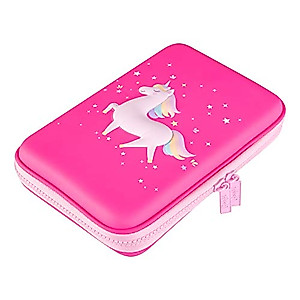 Gooji Unicorn Pencil Case for Girls (Hard Top) Magical 3D Creature, Bright Colored Storage Box | Compact and Portable Home, Classroom, School, Art Use | for kids age 3 and up (Pink)