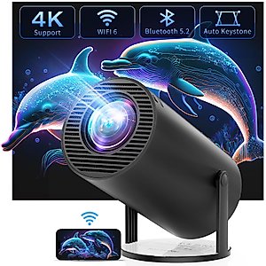 CLOKOWE 4K Projector with Wifi6 and Bluetooth5.2, 180° Rotation & Auto Keystone, Portable Outdoor Movie Mini Projector, Compatible w/ iOS/Android/HDMI/USB/TV Stick/Laptop