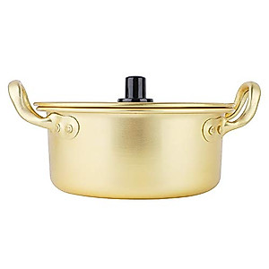 Ramen Pot, Aluminum Alloy Korean Ramen Cooking Pot With Lid Handmade Rustproof Double Handle Design Pot for Kitchen(16cm)