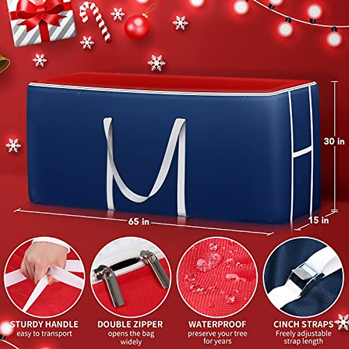 JETHAX Christmas Tree Storage Bag, Fits Up to 9 Ft Xmas Disassembled Trees, Durable 600D Oxford Fabric Material to Protect Against Dust, Moisture Reinforced Handle and Dual Zippers Wide Opening…