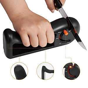 IEUDNS Knife Sharpening, Knife Sharpening Tool, Coarse Fine Polishing Sharpening Slot, Manual Knife Sharpening, black and orange