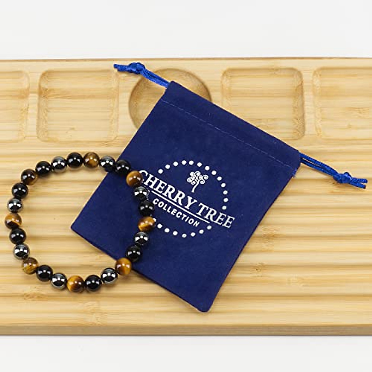 Cherry Tree Collection - Small, Medium, Large Sizes - Gemstone Beaded Bracelets For Women, Men, and Teens - 8mm Round Beads (Triple Protection Gold - Medium)