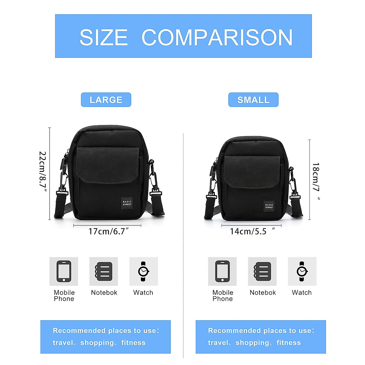 Black Small Side Shoulder Bag Crossbody Bag For Men Women Mini Messenger Bag Satchel Travel Purse Passport Holder Bag, Cell Phone Purse Neck Pouch Wallet- Unisex