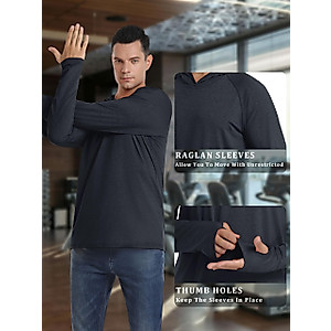 MAGCOMSEN Mens Uv Protection Shirts Long Sleeve with Hood Athletic Running Shirts Workout Sun UPF 50+ Fishing Shirts Quick Dry Hiking Shirts Black M