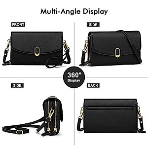 Peacocktion Small Crossbody Bags for Women, RFID Wallet Purse Cellphone Card Holder Wristlet 2 Straps, Black