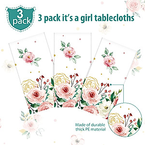 Pajean Floral Baby Shower Supplies It's a Girl Baby Shower Party Tablecloths Girls Flowers Table Cover for Kids Baby Girls Shower Birthday(3 Pack)