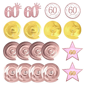 GuoZhiXin Rose Gold 60th Birthday Party Decorations , Rose gold Glittery Happy 60th Birthday Banner,Poms,Sparkling Hanging Swirls Kit for 60th Birthday Party Supplies