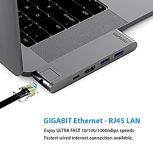 CharJenPro USB C Hub for MacBook Pro 2020, 2019, 2018-2016 (M1) MacBook Air 2020, 2019, 2018, 100W Power, HDMI 4K, 2 USB 3.0, microSD, SD Card Reader, USB C Port. USBC Adapter.