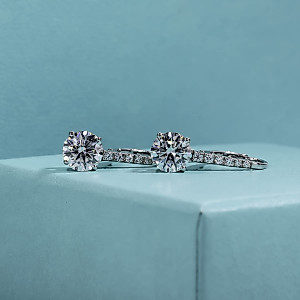 AnuClub Moissanite Dangle Earrings, 2cttw D Color Lab Create Diamond Round Cut Drop Earrings, 18K Gold Plated Silver With GRA Certificate, Christmas Gift for Women