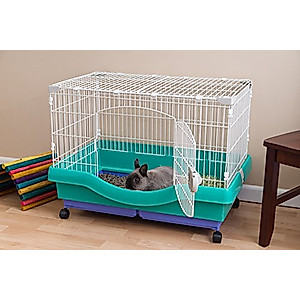 IRIS USA Large Portable Wire Rabbit Cage with Top Access and Two Tray Division, Easy Access Secure Lock and Easy to Clean Movable House for Small Sized Animals Rabbit Guinea Pigs Rat Hamster, Green