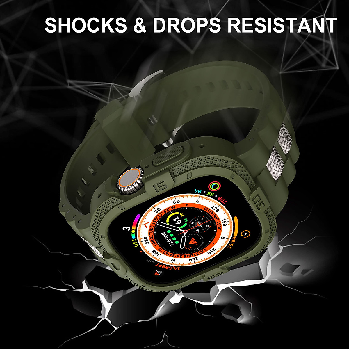 GELISHI Bands Compatible for Apple Watch Ultra 2/1 49mm Band, Rugged Protective Case with TPU Sport Band Military Shockproof Bumper Case for Apple Watch 49mm Men, Army Green