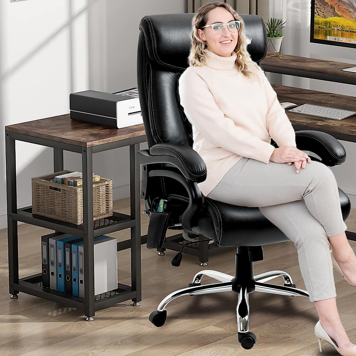 Duoku Massage Office Chair - Back Vibration Massage, Big and Tall Executive Desk Chair for Heavy People, High Back Computer Chair Wide Spring Seat, Strong Metal Base Quiet Wheels