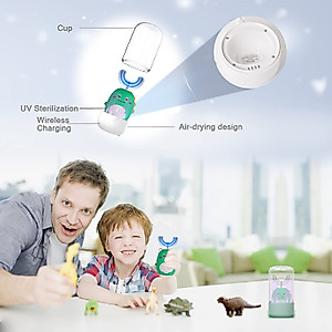 ZMRZ Kids Sonic Toothbrush with U-Shaped, Wireless Charging，Automatic Toothbrush with 3 Gear Speed, 2 Brush Heads, IPX7 Waterproof, Dinosaur Cartoon Modeling Design for Child 2-12 Years