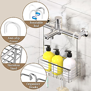 DELLAN Hanging Shower Organizer, Shower Rack with Hooks Over the Door, Bathroom Shower Caddy and Basket