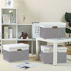 Yawinhe Storage Bins with Lids, Decorative Storage Boxes Comes with 2 Metal Handles, Waterproof Storage Basket Bins, Closet Storage Containers, Gray, 15''Lx9.8''Wx9.8''H, 5-Pack