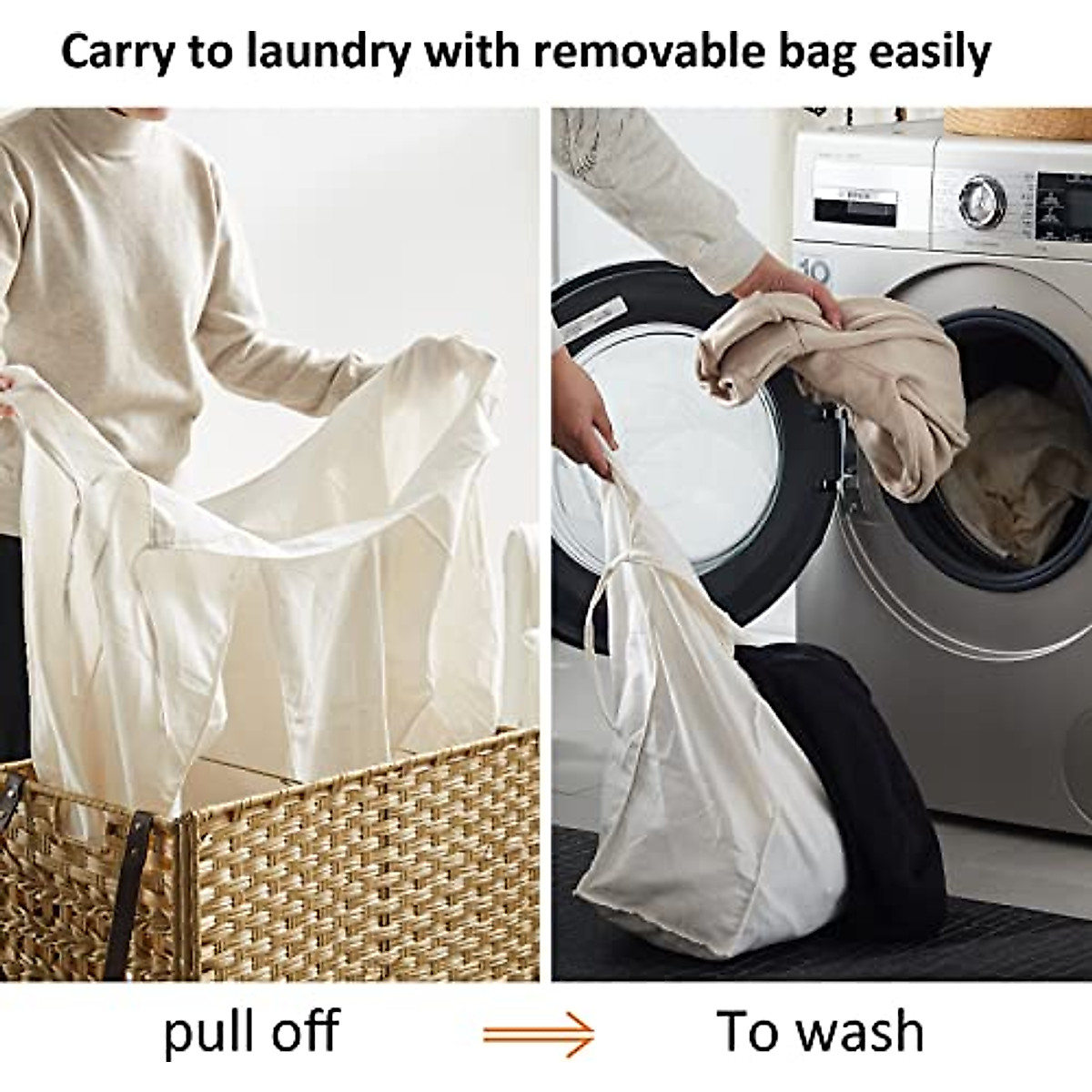 Fiona's magic 140L Large Laundry Basket with Wheels, Laundry Hamper with Lid and Removable Bags, Dirty Clothes Hamper 3 Section for Bedroom, Handwoven Rattan Wicker, Brown