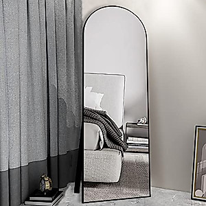 ZMYCZ Full Length Mirror 64"x21" Sleek Arched-Top Floor Mirror with Stand, Large Wall Mirror Standing Hanging or Leaning Against Wall Full Body Mirror for Bedroom, Black