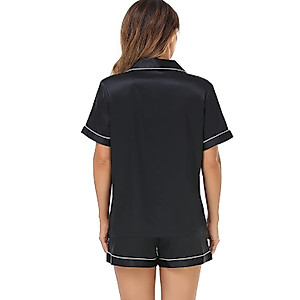 Serenedelicacy Women's Satin Pajama Set 2-Piece Sleepwear Loungewear Button Down Short Sleeve Silky PJ Set (Medium, Black)