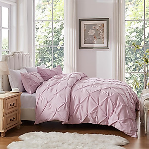 SunStyle Home Pinch Pleated Duvet Cover Turquoise 3 Pieces Duvet Covers King Size Soft Microfiber Luxury Duvet Cover with Zipper Closure & Corner Ties for All Season(1 Duvet Cover, 2 Pillow Shams)