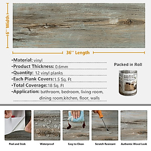 VEELIKE 12-Pack Peel and Stick Flooring Waterproof Driftwood Vinyl Plank Flooring Wood Stick on Tile 6''x36'' Self Adhesive Wood Vinyl Floor Tile Stickers for Bedroom Bathroom Kitchen Basement RV