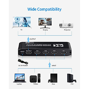 4k HDR HDMI Switch, Koopman 4 Ports HDMI 2.0 Switcher Selector with IR Remote Control, Supports HDCP 2.2 4K@60Hz UltraHD HDR10 3D HD1080P Dolby DST, HDMI Splitter for PS4 Xbox Apple TV Fire Stick