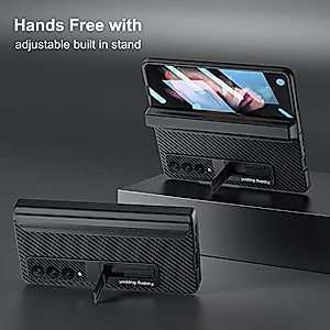 [Updated Version] Libeagle Compatible with Samsung Galaxy Z Fold 3 Case [Built in Hidden S Pen Holder to Avoid Pen Lost][Leather on Back][Screen Protector][Hinge Protection] Cover 5G 2021-Carbon fiber