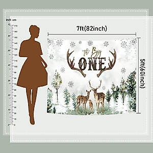 Mocsicka Deer 1st Birthday Backdrop Advenrture Winter Forest Deer Party Decoration The Big One Deer Antlers Rustic 1st Birthday Banner Bakground (Green, 7x5ft(82x60 inch))