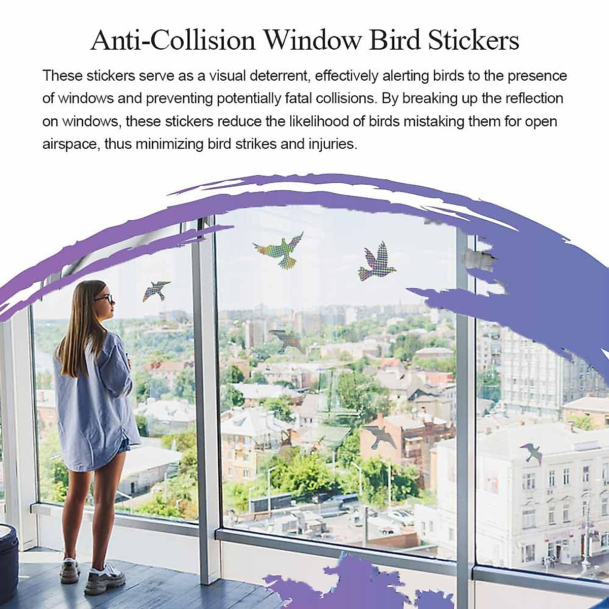 Anti-Collision Window Bird Stickers Decals Glass Door Protect and Save Bird Strikes (Reflective)