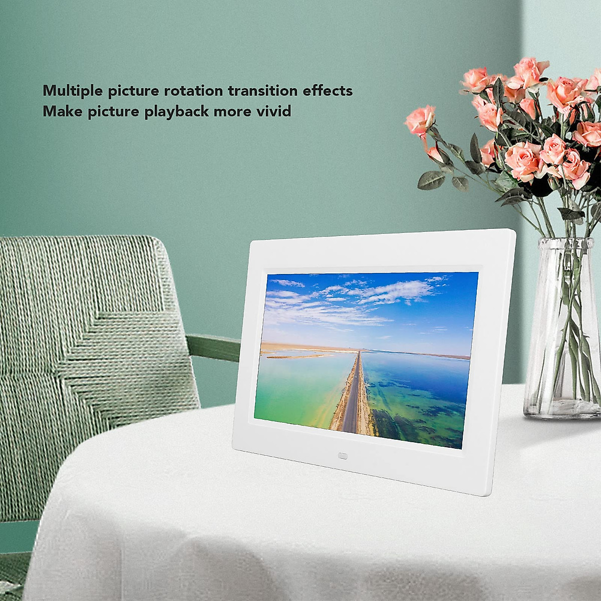 10 Inch Digital Photo Frame Electronic Album 100-240V 1024x600 White with Remote Control for Office (US Plug)