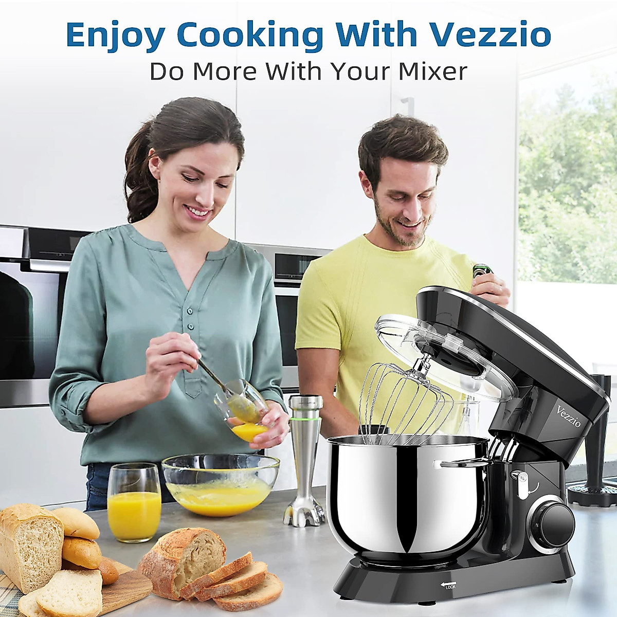 9.5 Qt Stand Mixer, 10-Speed Tilt-Head Food Mixer, Vezzio 660W Kitchen Electric Mixer with Stainless Steel Bowl, Dishwasher-Safe Attachments for Most Home Cooks (Black)