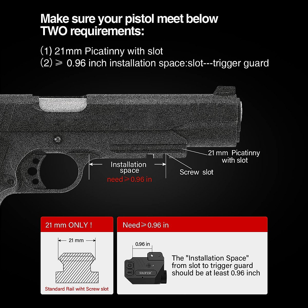 SOLOFISH 500 Lumens Pistol Light with Purple Green Laser Sight and Strobe Tactical Flashlight Combo, Rechargeable Weapon Light and Beams for Guns/Handguns W/a Rail