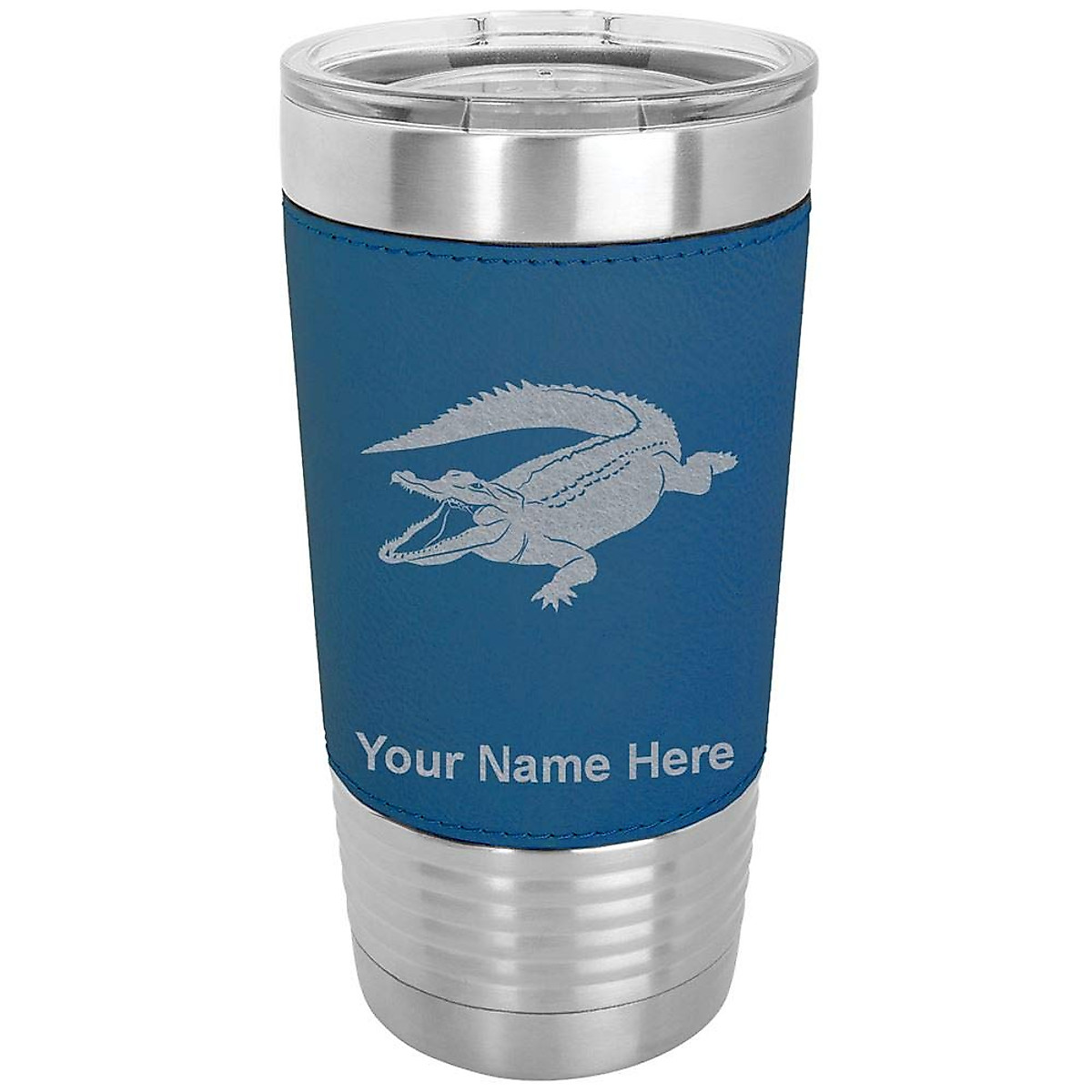 LaserGram 20oz Vacuum Insulated Tumbler Mug, Alligator, Personalized Engraving Included (Faux Leather, Blue)